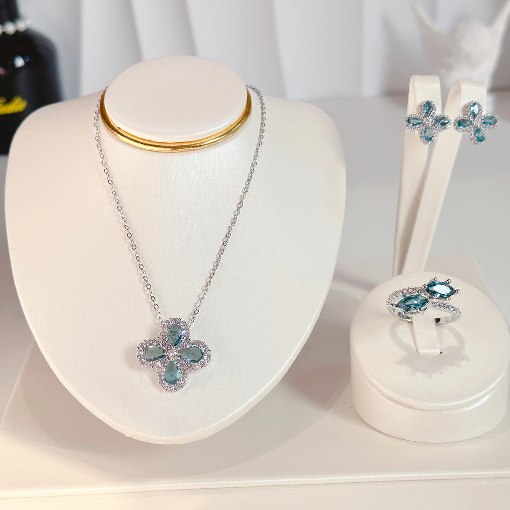 The Azure Floral Trio | Sapphire Flower Jewelry Set | Necklace ...