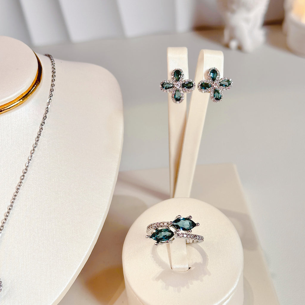 The Azure Floral Trio | Sapphire Flower Jewelry Set | Necklace ...