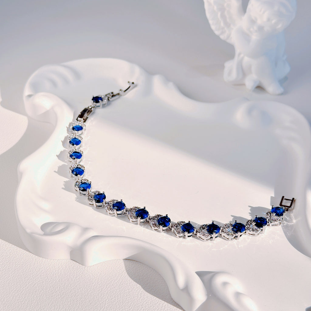 Sapphire Blue Heart Bracelet - Deep Blue Colorfast Heart Charm Bracelet ...