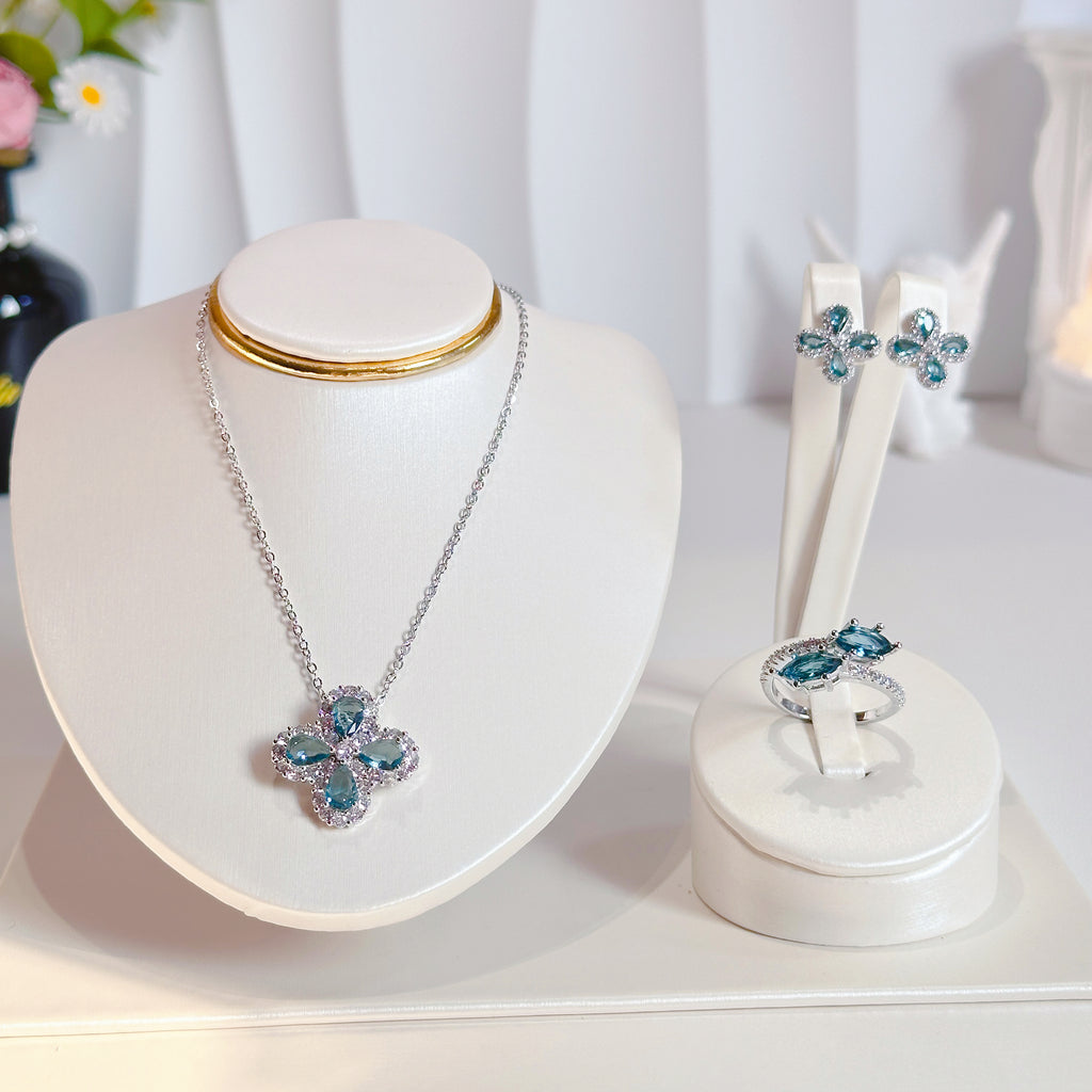 The Azure Floral Trio | Sapphire Flower Jewelry Set | Necklace ...
